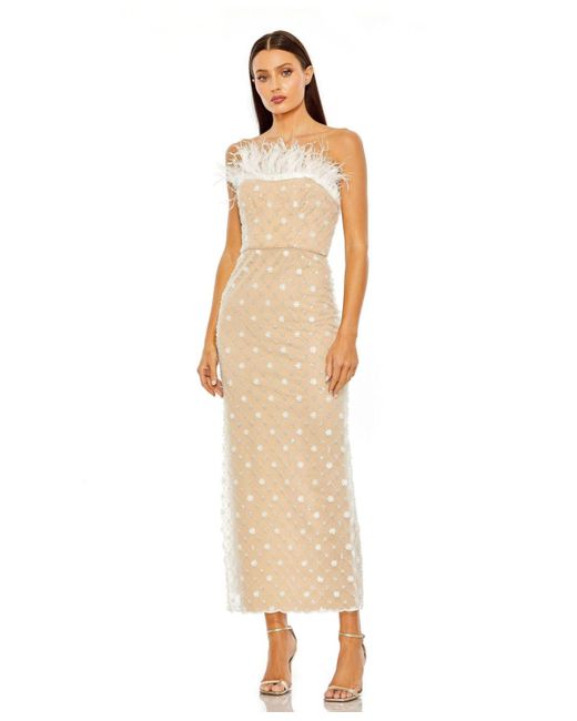 Mac Duggal Floral Embellished Mesh Gown in Natural | Lyst