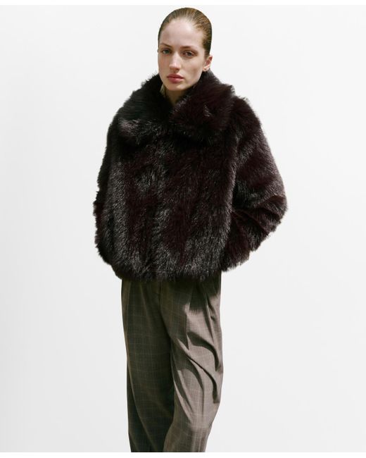 Mango Faux Fur Collar Jacket in Black | Lyst