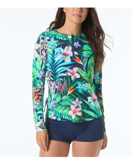 Beach House Sport Side Shirred Rash Guard in Green | Lyst