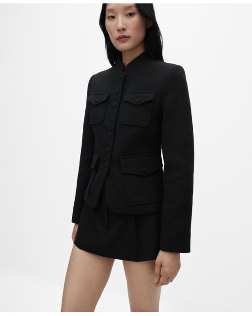 Mango Pocket Tweed Jacket in Black | Lyst