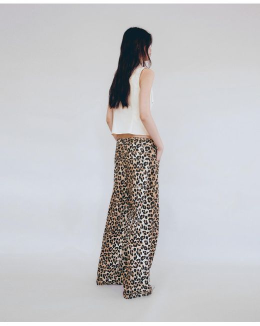 Mango Leopard-print Wide Leg Jeans in White | Lyst