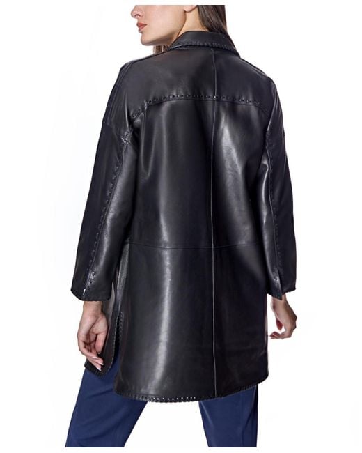 Julia & Stella By Maximilian Oversized Leather Jacket in Blue | Lyst
