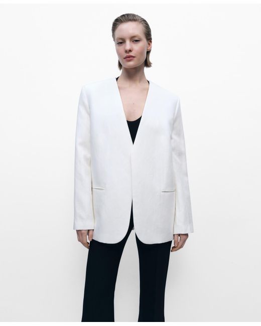 Mango Lyocell And Linen-blend Jacket in White | Lyst