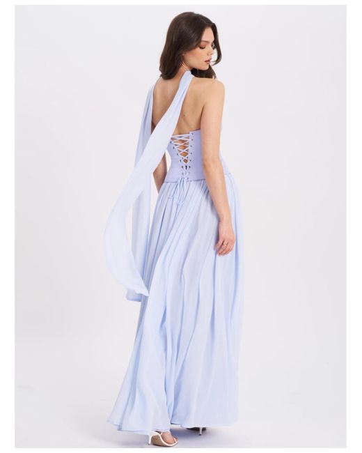 Miss Circle Qianna Peplum Top Drop Waist Chiffon Gown in Blue | Lyst