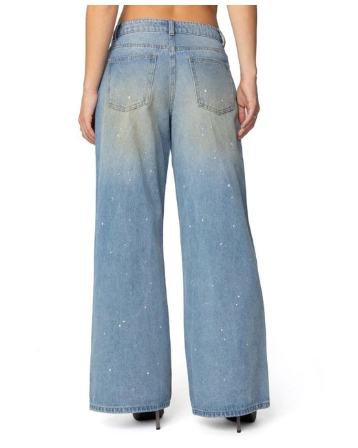 Edikted Paint Splatter Low Rise Jeans in Blue | Lyst