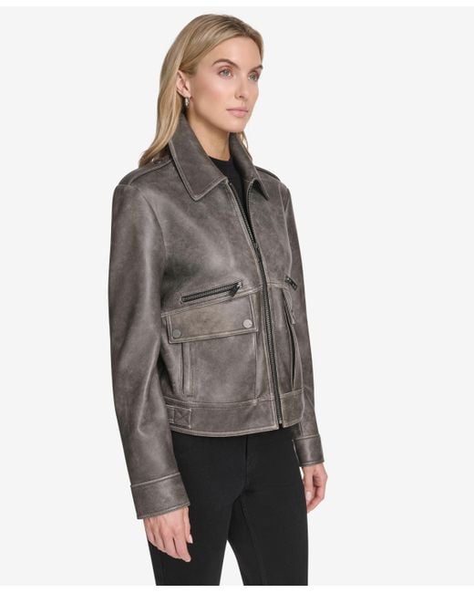 Andrew Marc Addis Aviator Leather Jacket in Gray | Lyst