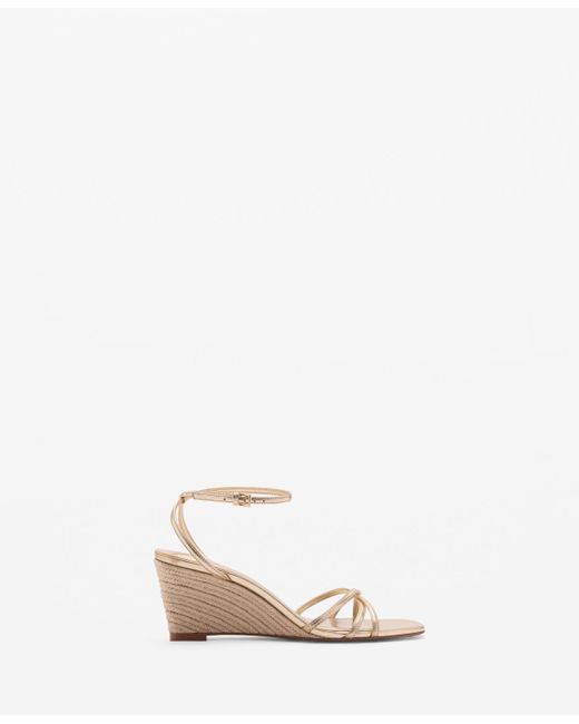 Mango Metallic Wedge Strap Sandals in Natural | Lyst