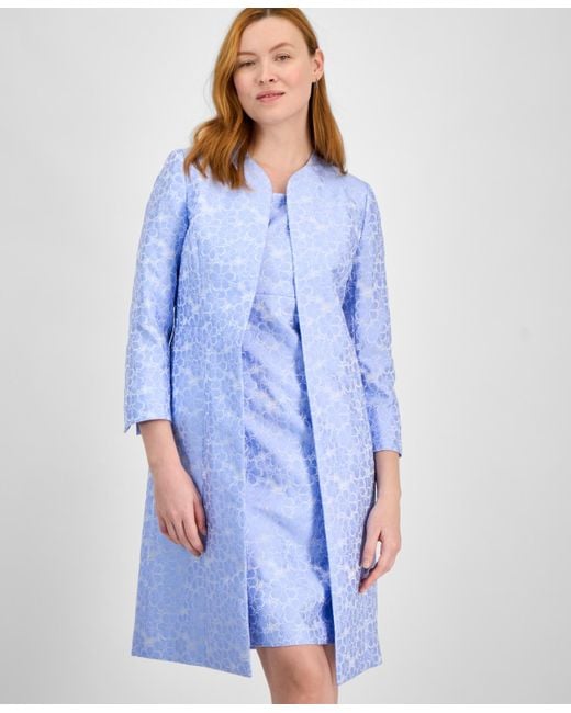 Kasper Open-front Floral Jacquard Topper Jacket in Blue | Lyst