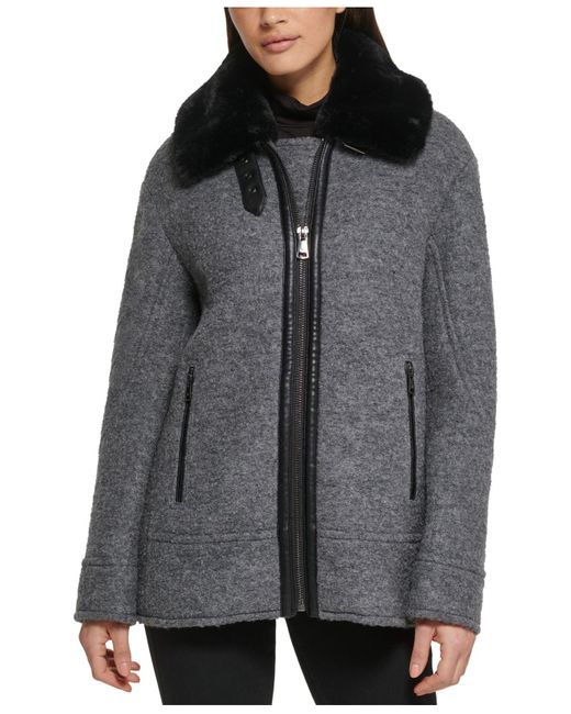 Kenneth Cole Faux-fur-collar Moto Coat in Gray | Lyst Kenneth Cole Faux-fur-collar Moto Coat in Gray | Lyst