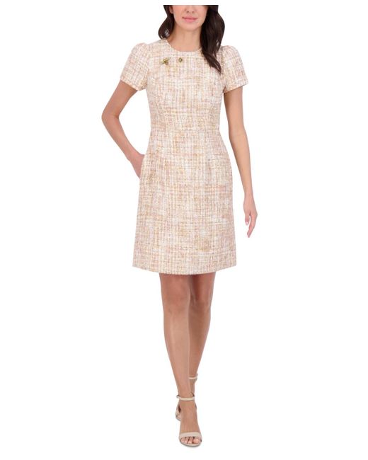 Vince Camuto Jewel-neck A-line Boucle Dress in Natural | Lyst