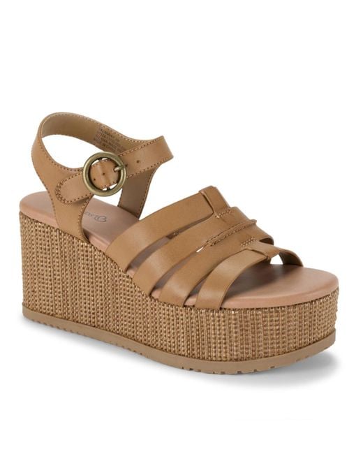 BareTraps Savannah Wedge Sandals in Brown | Lyst