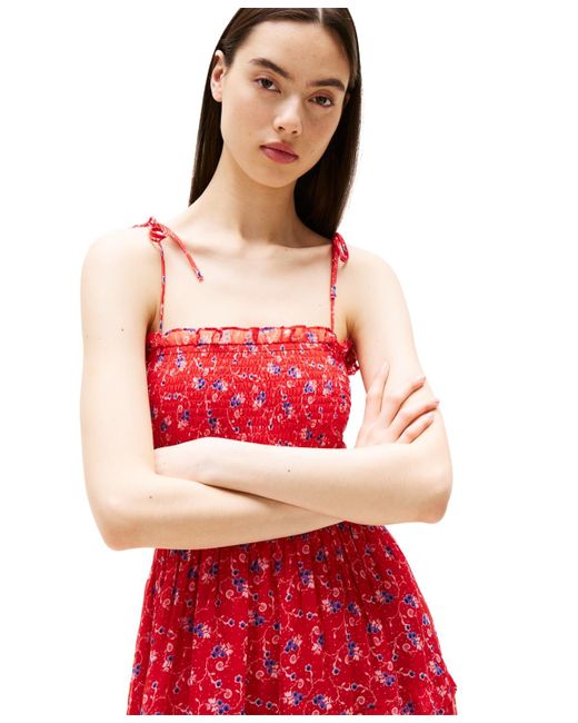Tommy Hilfiger Smocked Floral Maxi Dress in Red | Lyst Tommy Hilfiger Smocked Floral Maxi Dress in Red | Lyst