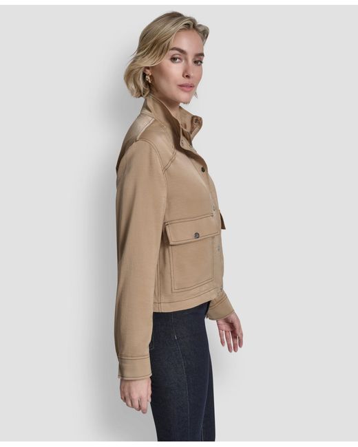 DKNY Top Stitch Glazed High Mock Neck Dressing Jacket in Natural | Lyst