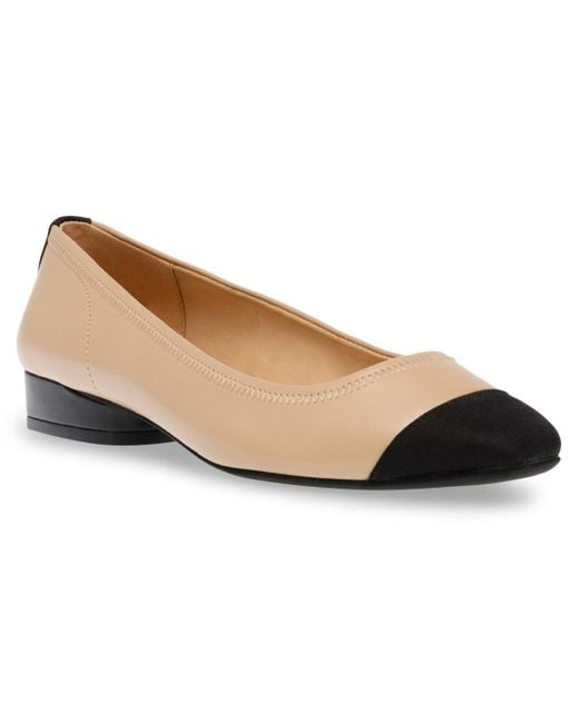 Anne Klein Carlie Almond Toe Ballet Flats in Natural | Lyst