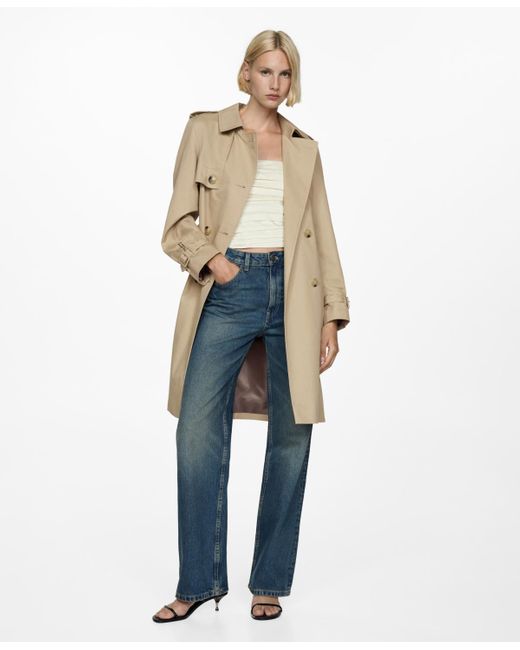 Mango Belted Classic Trench Coat in Blue | Lyst