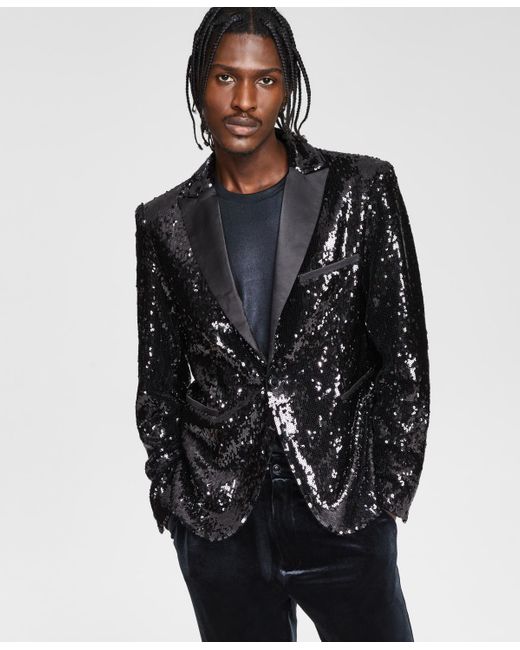 Tinsel Peak Lapel Sequin Sport Coat in Black for Men | Lyst