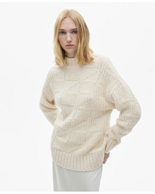 Mango Perkins Neck Chunky Knit Sweater in White | Lyst