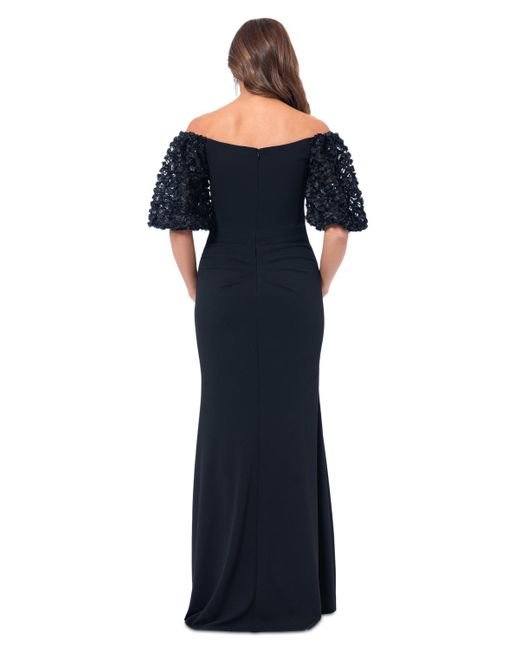 Xscape 3d Floral-sleeve Off-the-shoulder Gown in Blue | Lyst