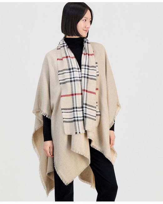 Fraas Solid Plaid Ruana Wrap in Natural | Lyst