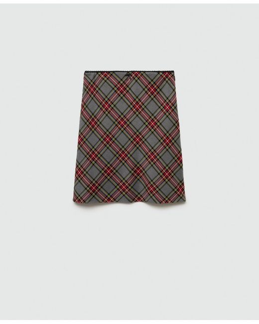 Mango Lace Finish Check Skirt in Black | Lyst