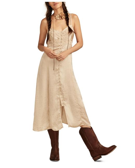Lucky Brand Pintuck Lace Button-front Slip Dress in Natural | Lyst