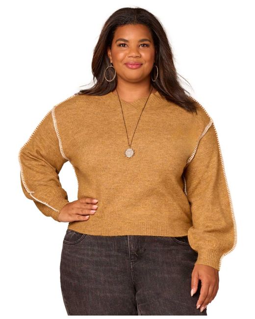 Democracy Plus Size Long Blouson Sleeve Sweater in Brown | Lyst