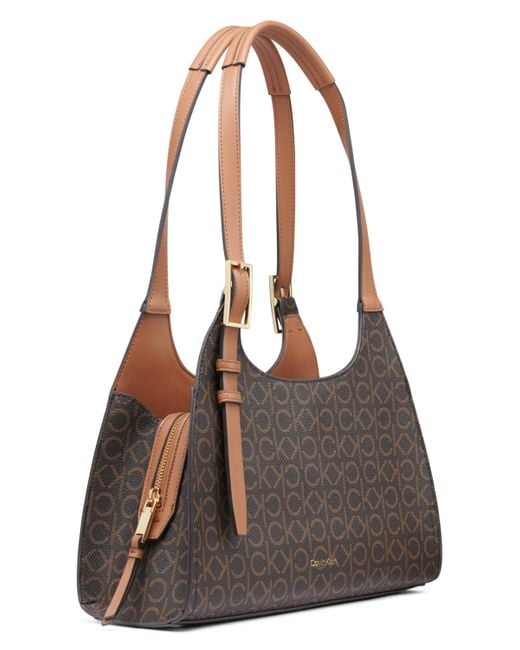 Calvin Klein Quill Signature Medium Shoulder Bag in Brown | Lyst