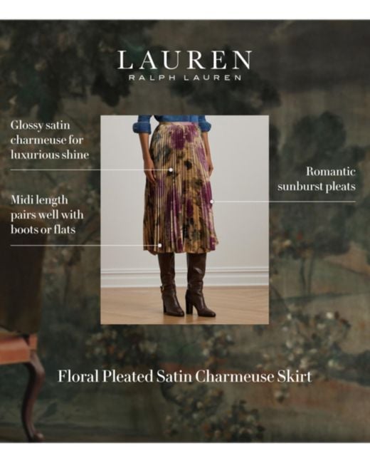 Ralph Lauren Pleated Satin Midi Skirt in Natural | Lyst