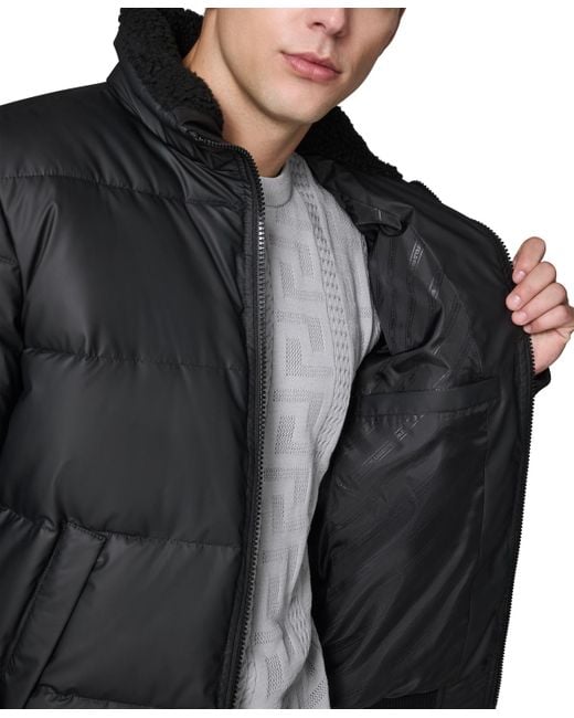 Karl Lagerfeld Sherpa Lined Stand Collar Puffer in Black for Men | Lyst