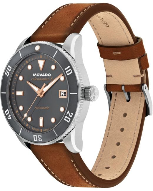 Movado Calendoplan S Swiss Automatic Cognac Leather Watch in Gray for ...