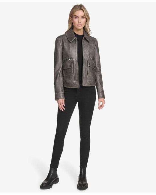 Andrew Marc Addis Aviator Leather Jacket in Gray | Lyst