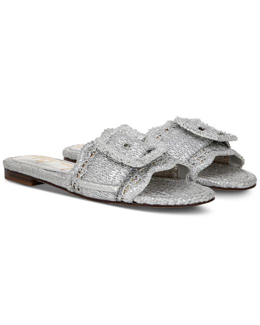 Sam Edelman Bambi Raffia Buckle Slide Sandals in Gray | Lyst