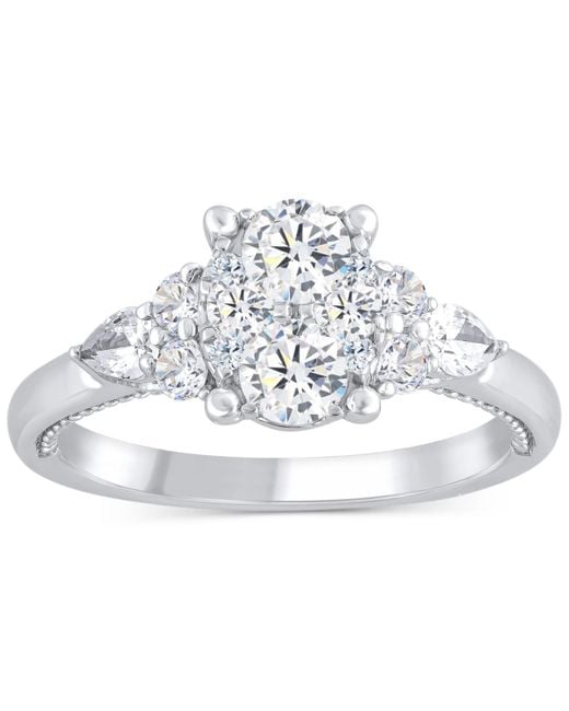 Macy's Diamond Oval Cluster Engagement Ring (1 Ct. T.w. in White | Lyst