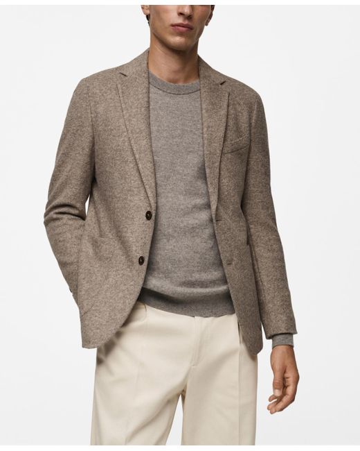 Mango Slim-fit Italian Wool-blend Blazer in Brown for Men | Lyst
