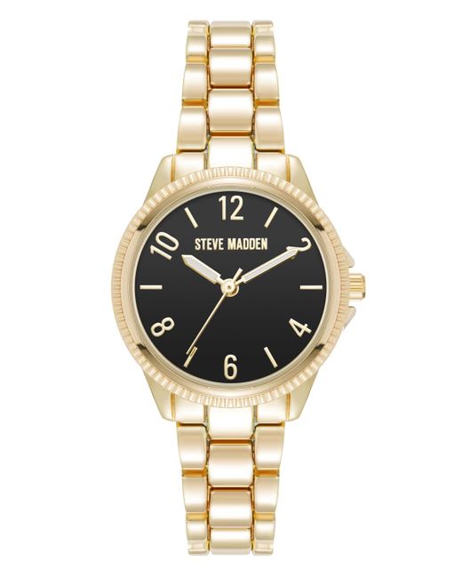 Steve Madden Everyday Black And Gold-tone Alloy Metal Bracelet Watch in ...