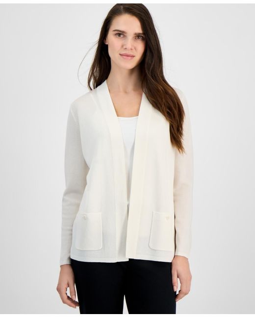 Anne Klein Malibu Fine Rib Open-front Cardigan in White | Lyst