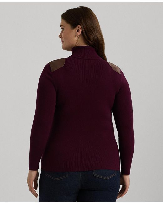 Ralph Lauren Plus Size Shoulder-patch Turtleneck Sweater in Red | Lyst