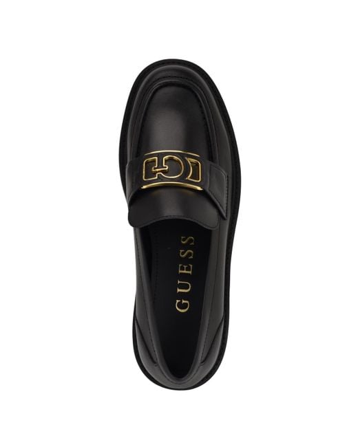 Guess Shuttle Logo Hardware Round Toe Loafers in Black | Lyst