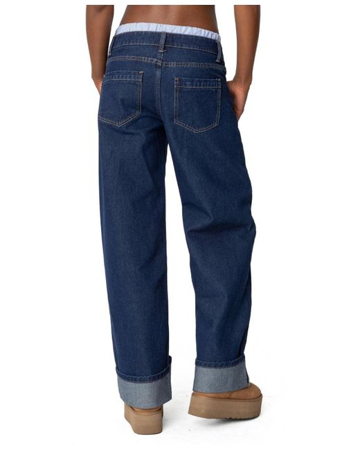 Edikted Striped Boxer Detail Low Rise Jeans in Blue | Lyst