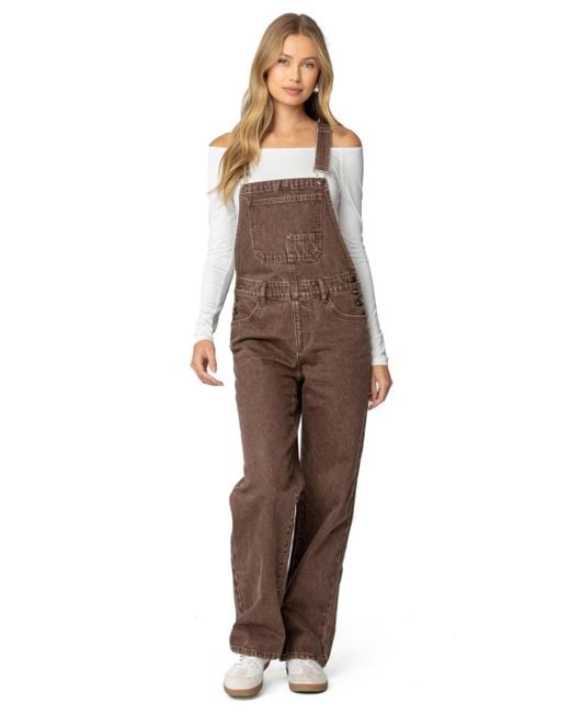 Edikted Rosemary Denim Overalls in Brown | Lyst