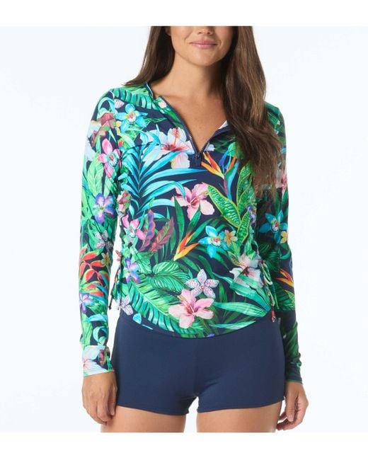 Beach House Sport Side Shirred Rash Guard in Green | Lyst