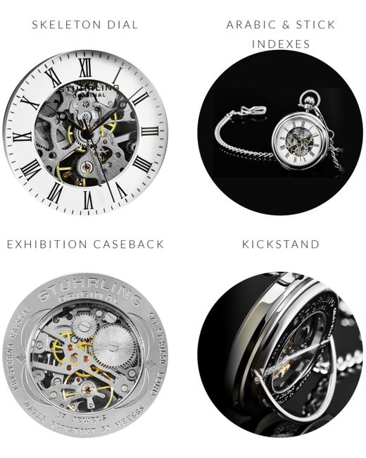 Stuhrling Vintage Hand-wind 47mm Skeleton Pocket Watch in Metallic for ...