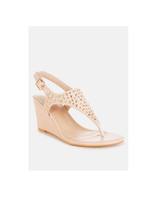 Rag & Co Sappho Studded Thong Toe Wedges in Natural | Lyst