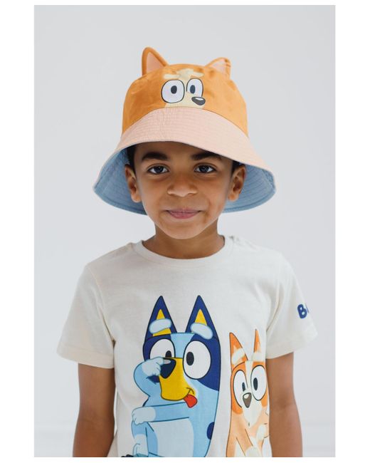Bluey Boys T-shirt Chambray Shorts And Twill Bucket Sun Hat 3 Piece ...