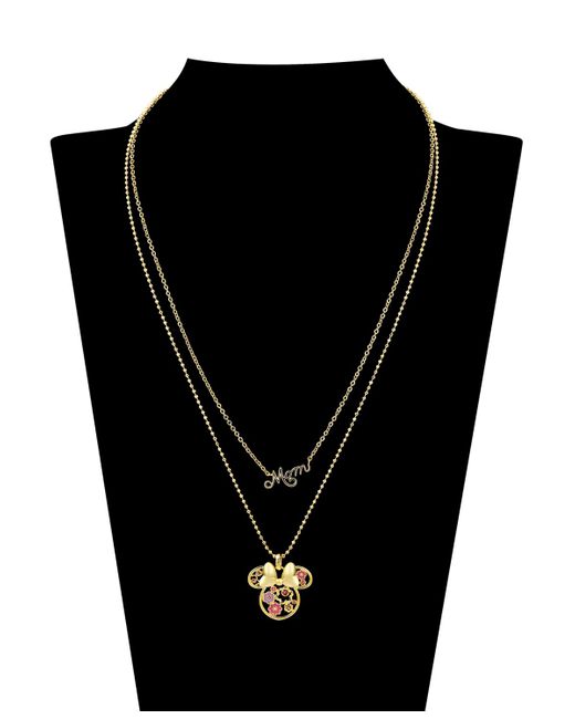 Disney Pink Crystal Minnie Mouse Flower Mom Layered Pendant Necklace in ...