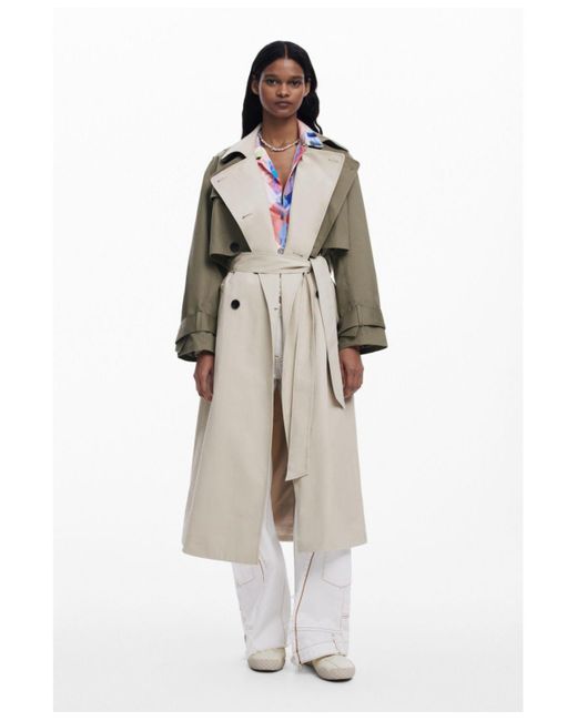Desigual Detachable Two-tone Trench Coat in White | Lyst