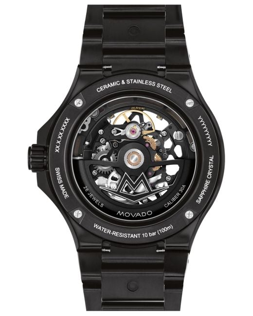 Movado Alta S.e. Skeleton Swiss Automatic Pvd Watch in Black for Men | Lyst