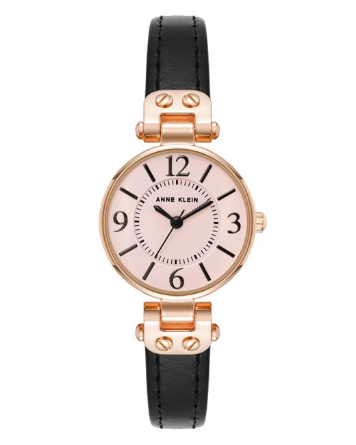 Anne Klein Quartz Black Essential Leather And Rose Gold-tone Alloy ...