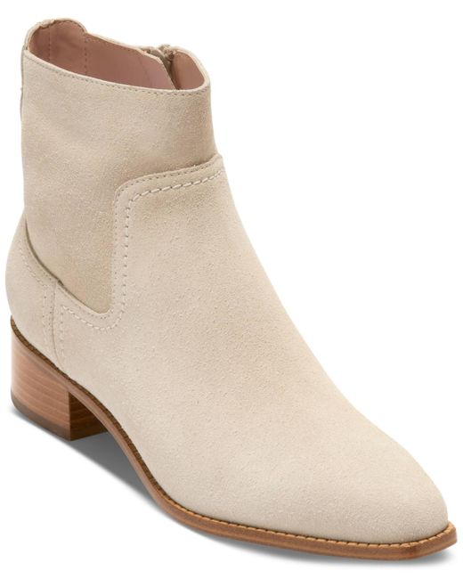 Cole Haan Naia Pointed Toe Block Heel Booties in Natural | Lyst