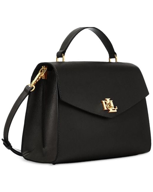 Ralph Lauren Farrah Medium Leather Top-handle Satchel in Black | Lyst